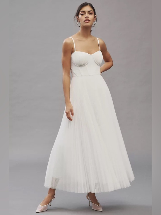 Hutch | Dresses | Hutch Amara Corset Pleated Tulle Fit Flare Midi Dress ...